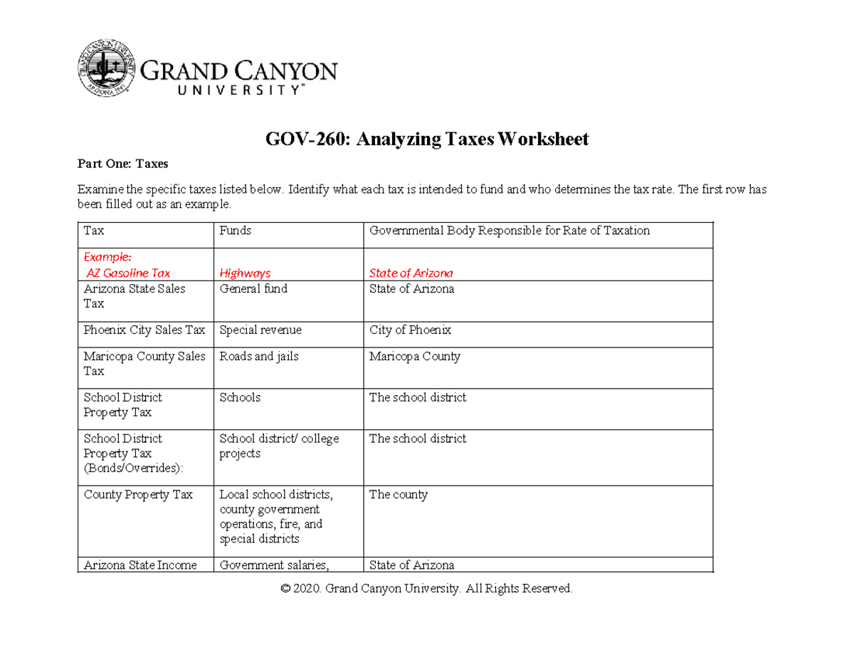 GOV-260-Analyzing Tax Worksheet Kendal Everett - GOV-260: Analyzing ...