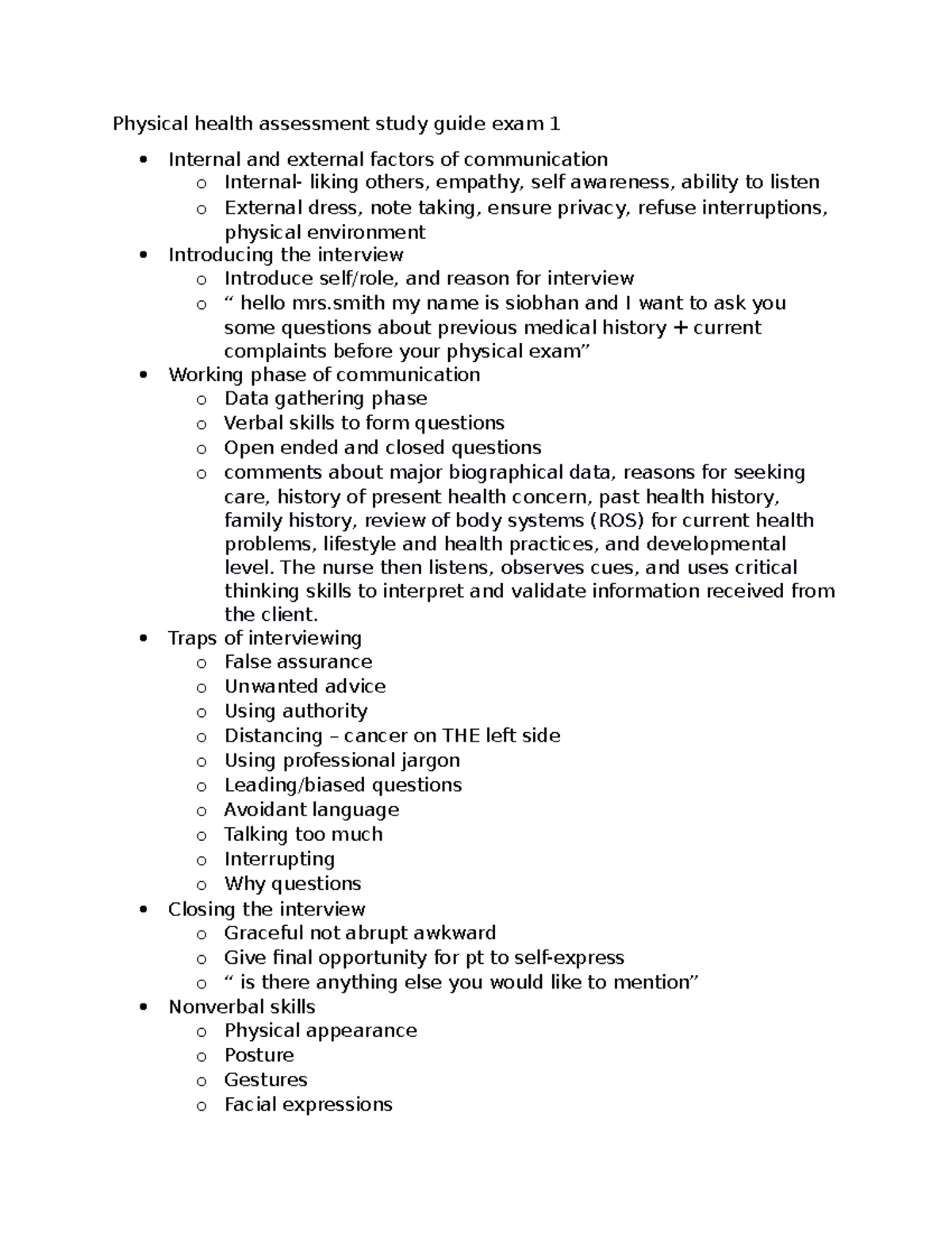 Physical assessment exam 1 study guide - Physical health assessment ...
