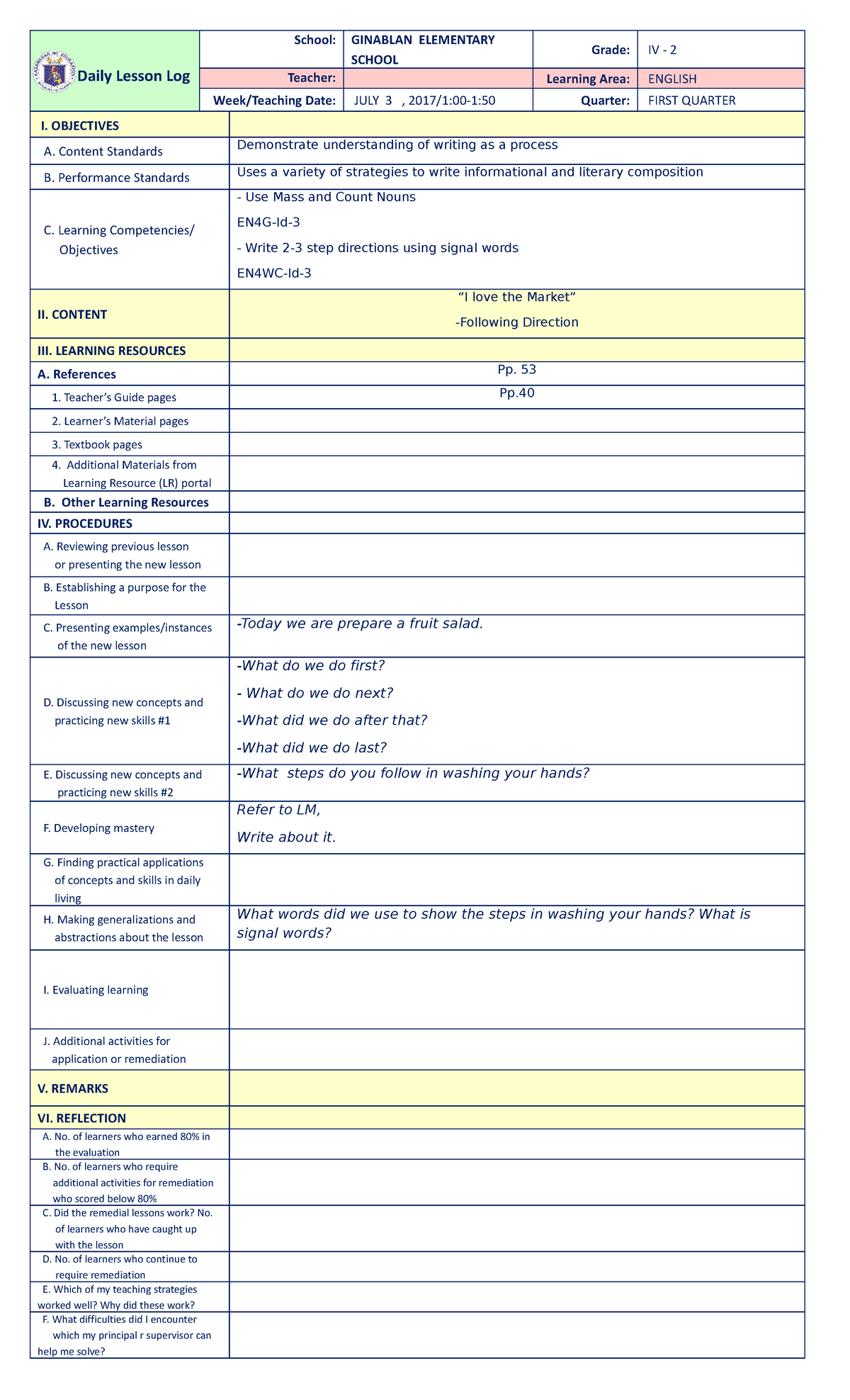 DLL English W5 JULY 3-7 - EXAMPLE - Daily Lesson Log School: GINABLAN ...