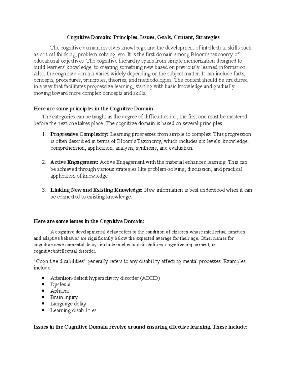 Cognitive Domain sir jason - Cognitive Domain: Principles, Issues ...
