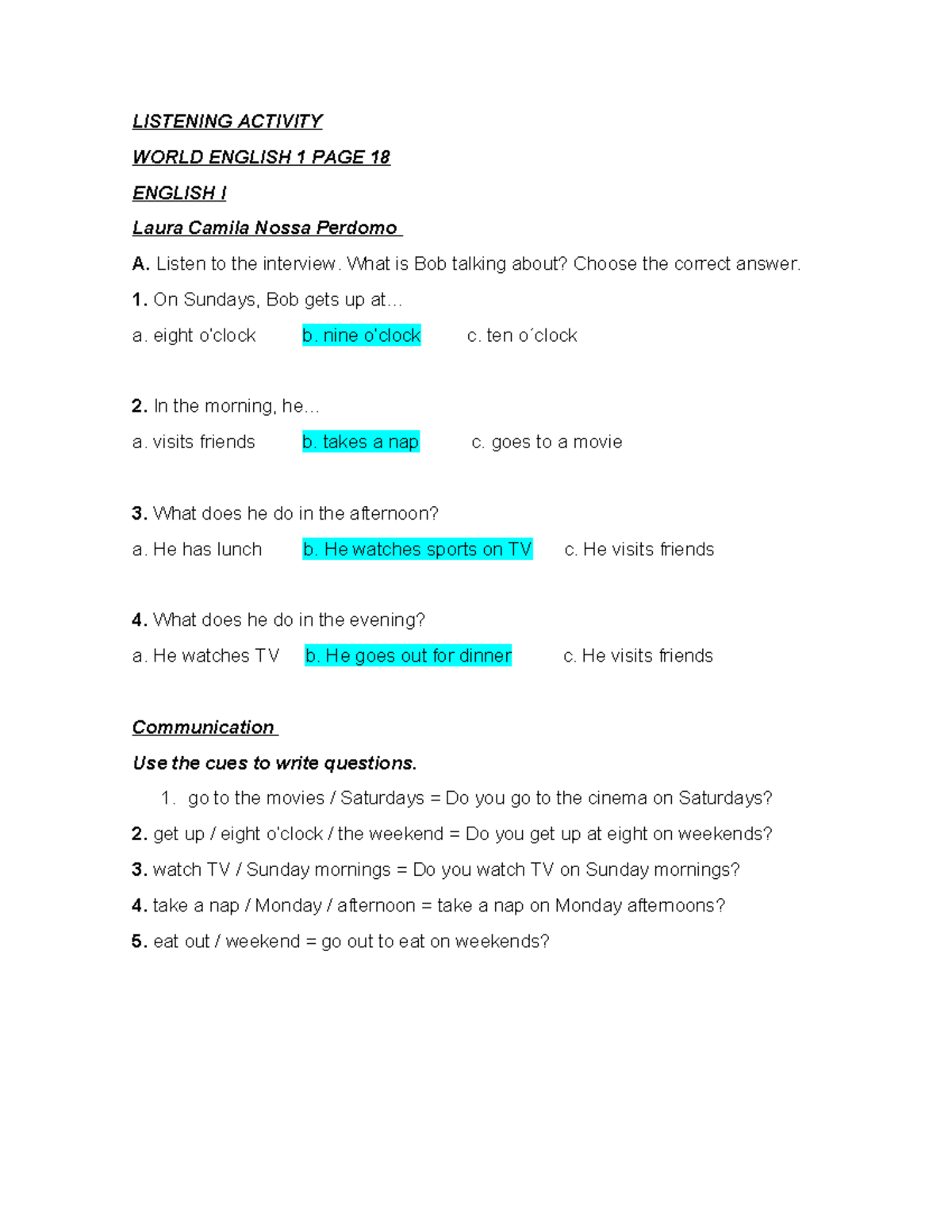 Listening Activity PAGE 18 Level 1 - LISTENING ACTIVITY WORLD ENGLISH 1 ...