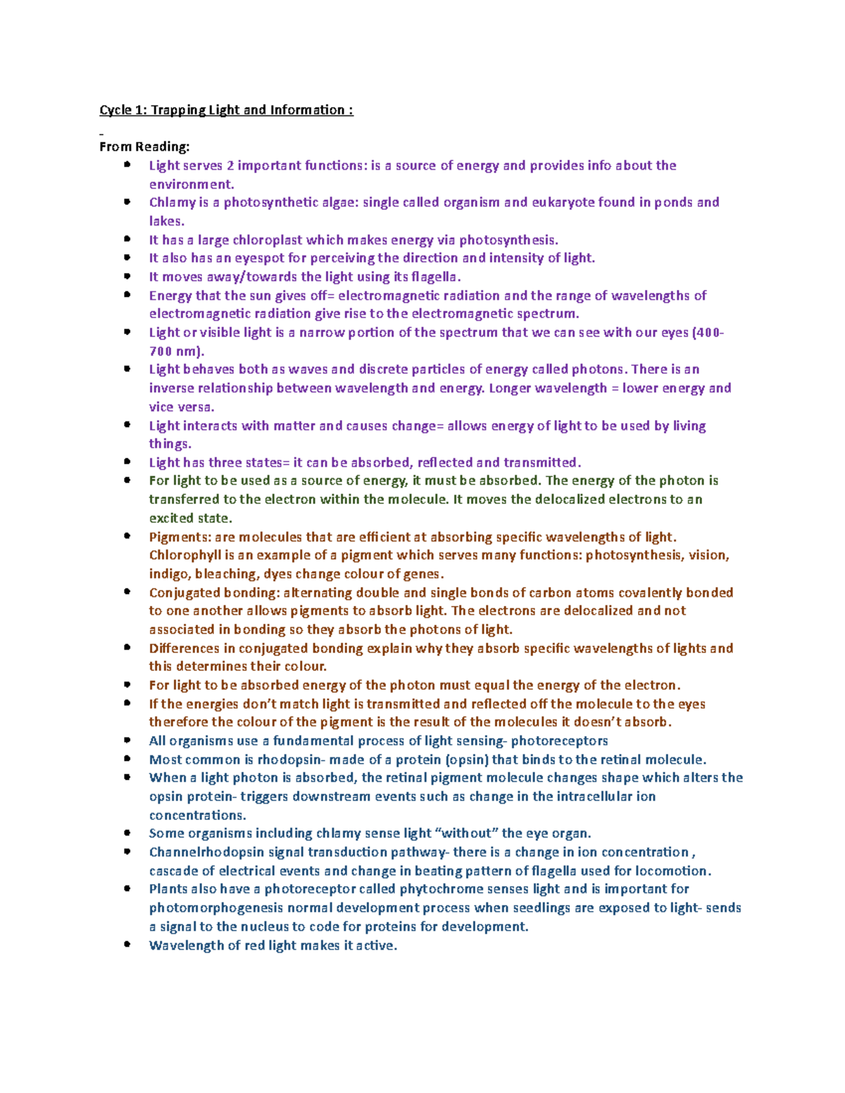Bio 1002 Notes - Cycle 1: Trapping Light and Information : From Reading ...