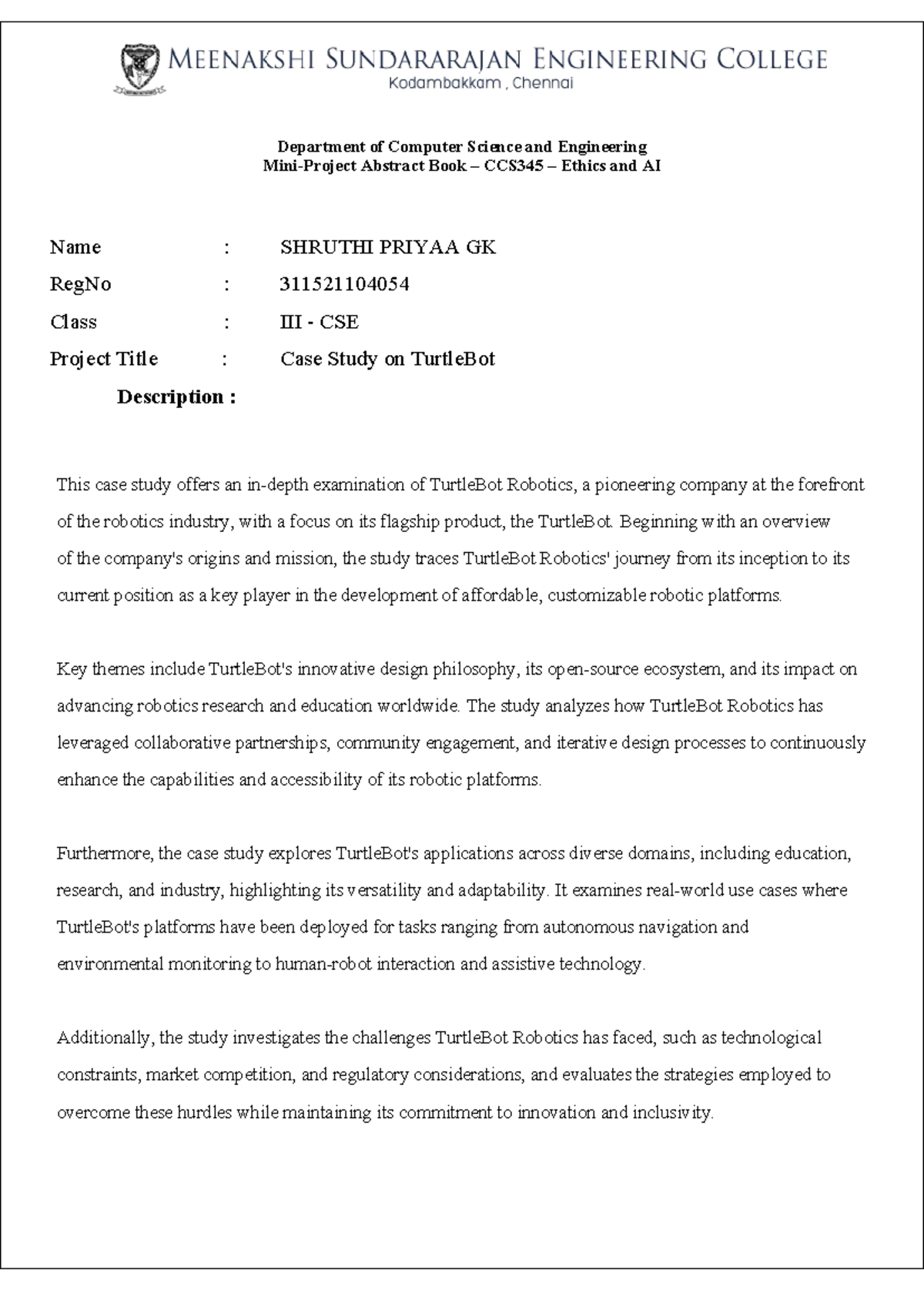 EAI Mini project - Department of Computer Science and Engineering Mini ...