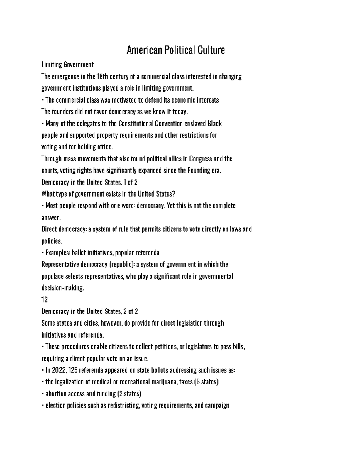 American Political Culture - American Political Culture Limiting ...