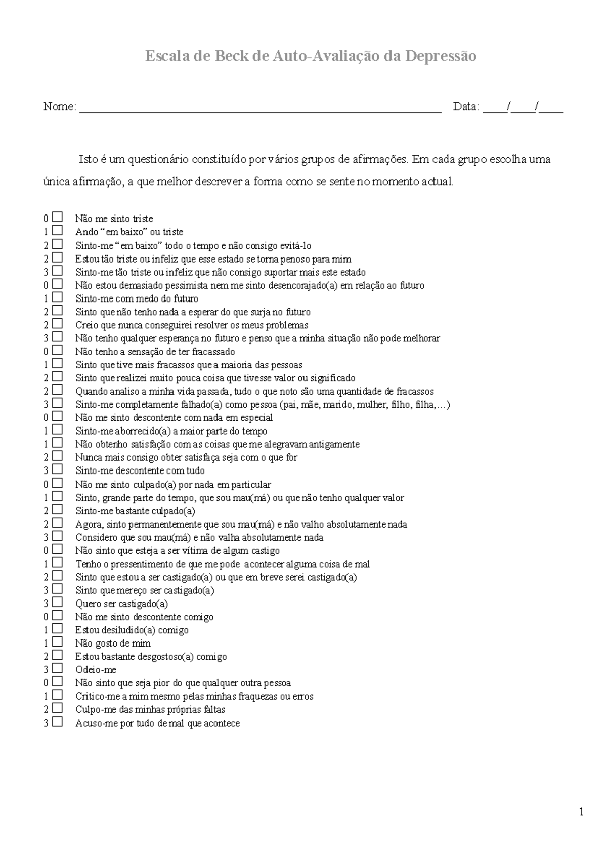 Escala De Beck Depressão - RETOEDU