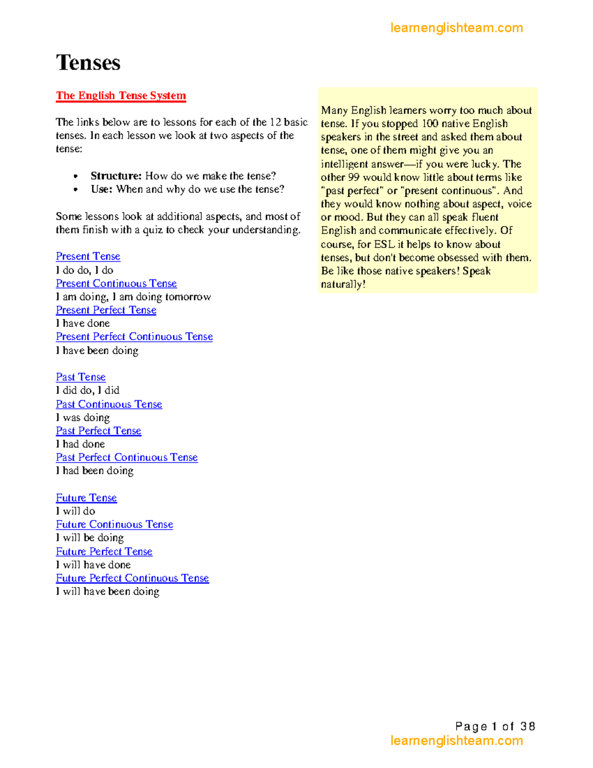 English grammar tenses pdf - P age 1 of 3 8 Tenses The English Tense ...