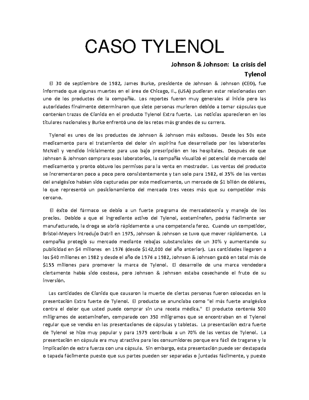 Caso Tylenol - CASO TYLENOL Johnson & Johnson: La crisis del Tylenol El 30 de septiembre de ...