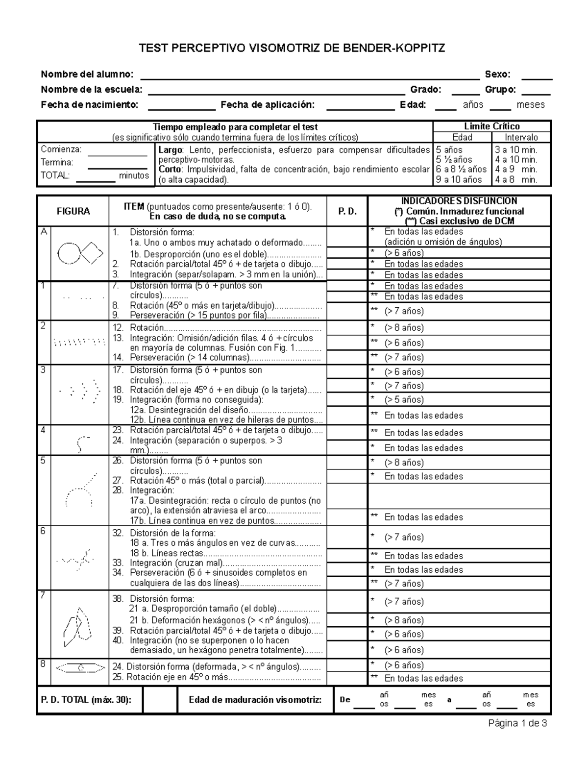 Bender-Koppitz - Protocolo - TEST PERCEPTIVO VISOMOTRIZ DE BENDER ...