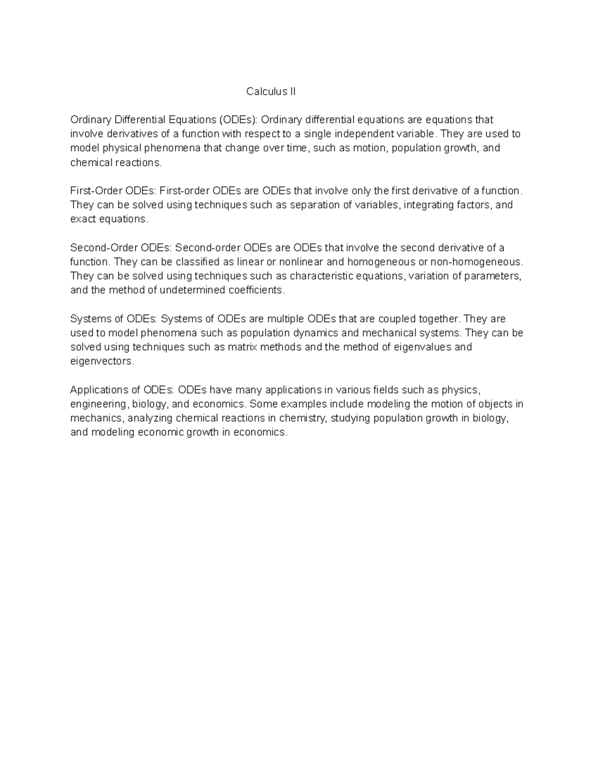 Calculus II notes 6 - Calculus II Ordinary Differential Equations (ODEs ...