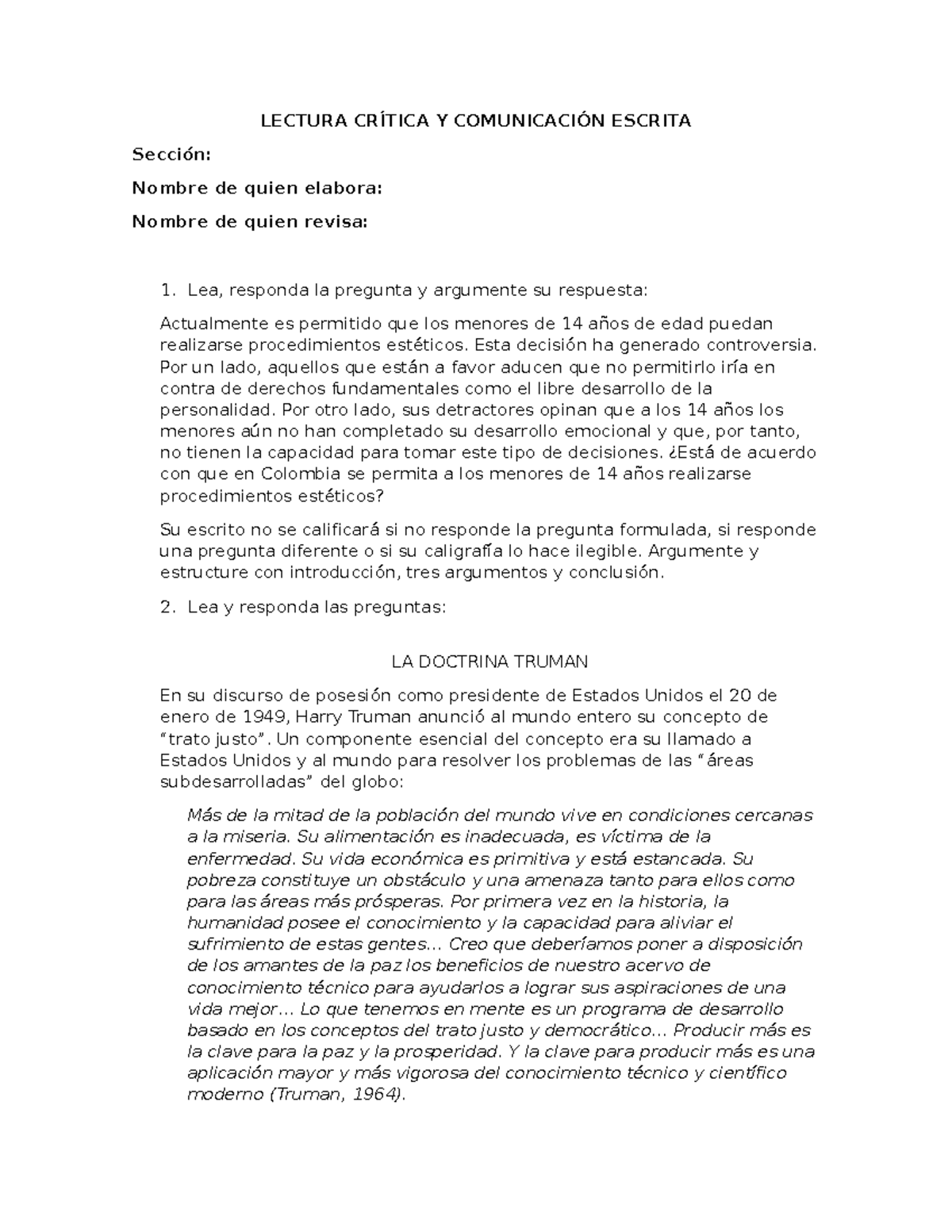 Evaluación Lectura Crítica Y Comunicación Escrita - LECTURA CRÍTICA Y ...