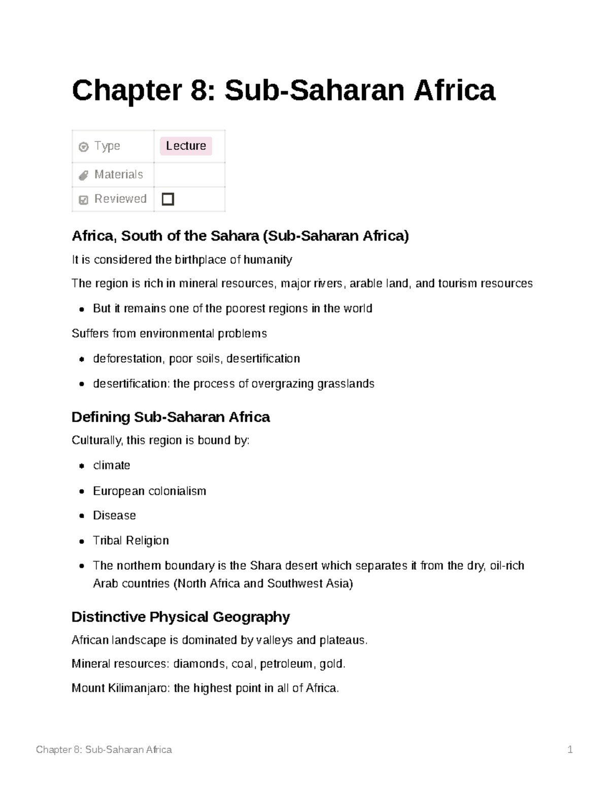 Chapter 8 Sub-Saharan Africa - Chapter 8: Sub-Saharan Africa Type ...