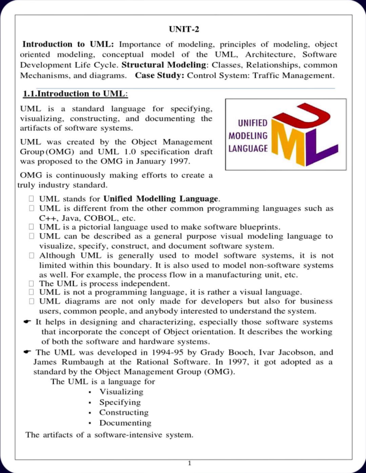 Ooad UNIT-2 - Notes - Introduction to UML: Importance of modeling ...