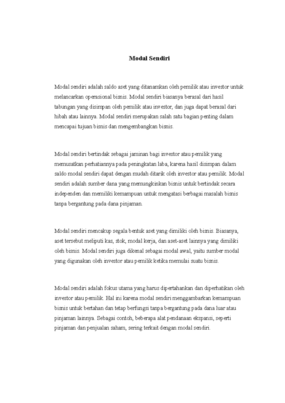 Modal Sendiri - Modal Sendiri Modal sendiri adalah saldo aset yang ...