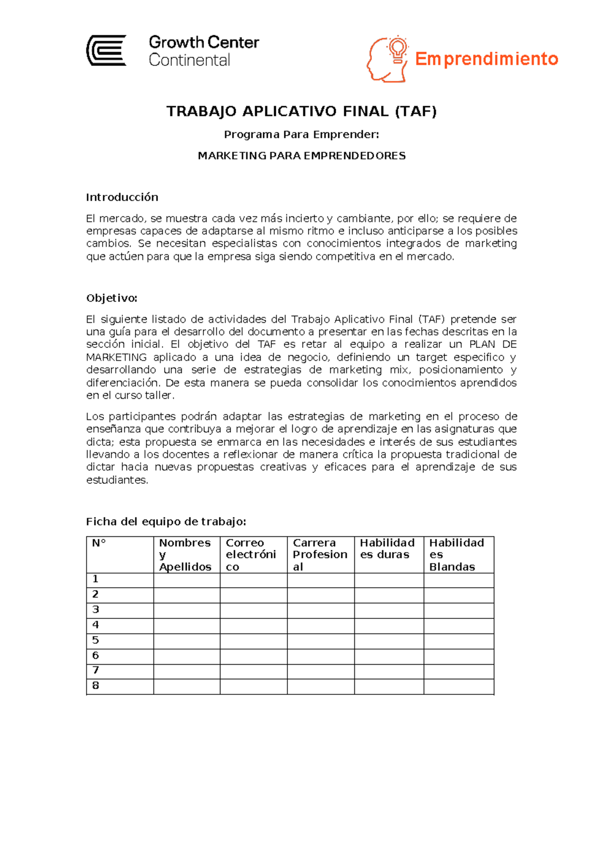 TAF Trabajo Aplicativo Final MK para emprendedores - TRABAJO APLICATIVO ...