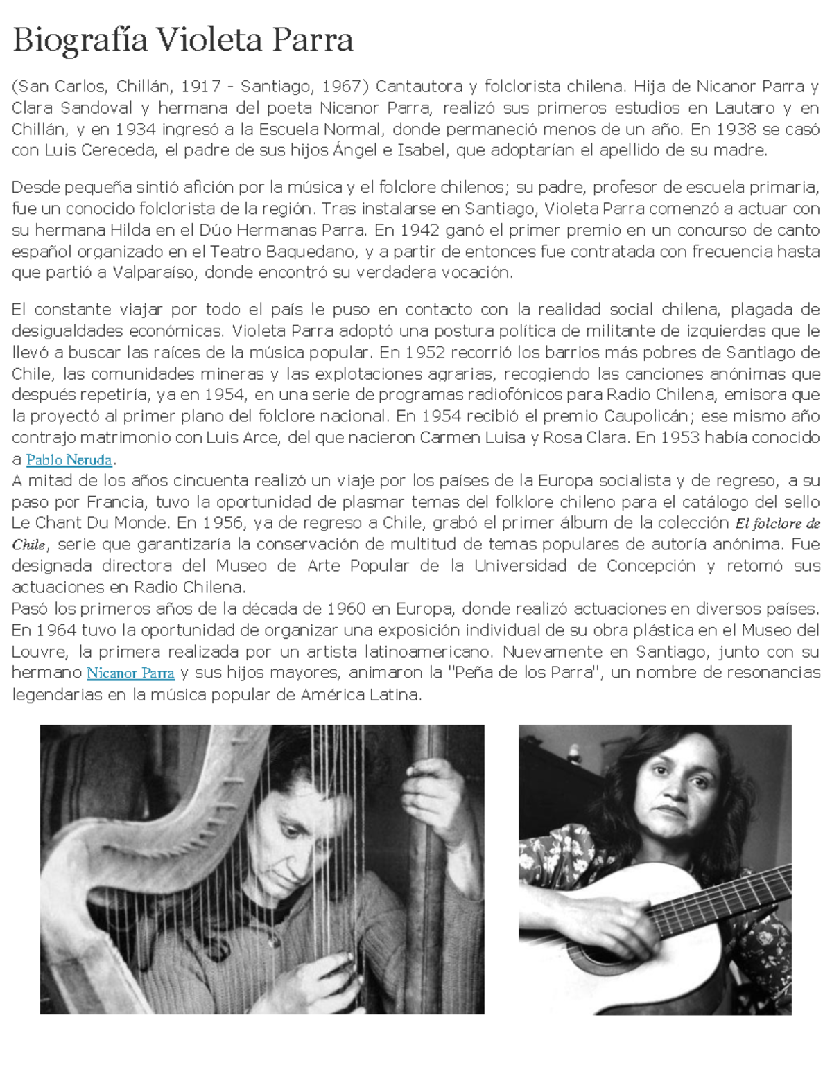 Biografia-violeta-parra - Biografía Violeta Parra (San Carlos, Chillán ...