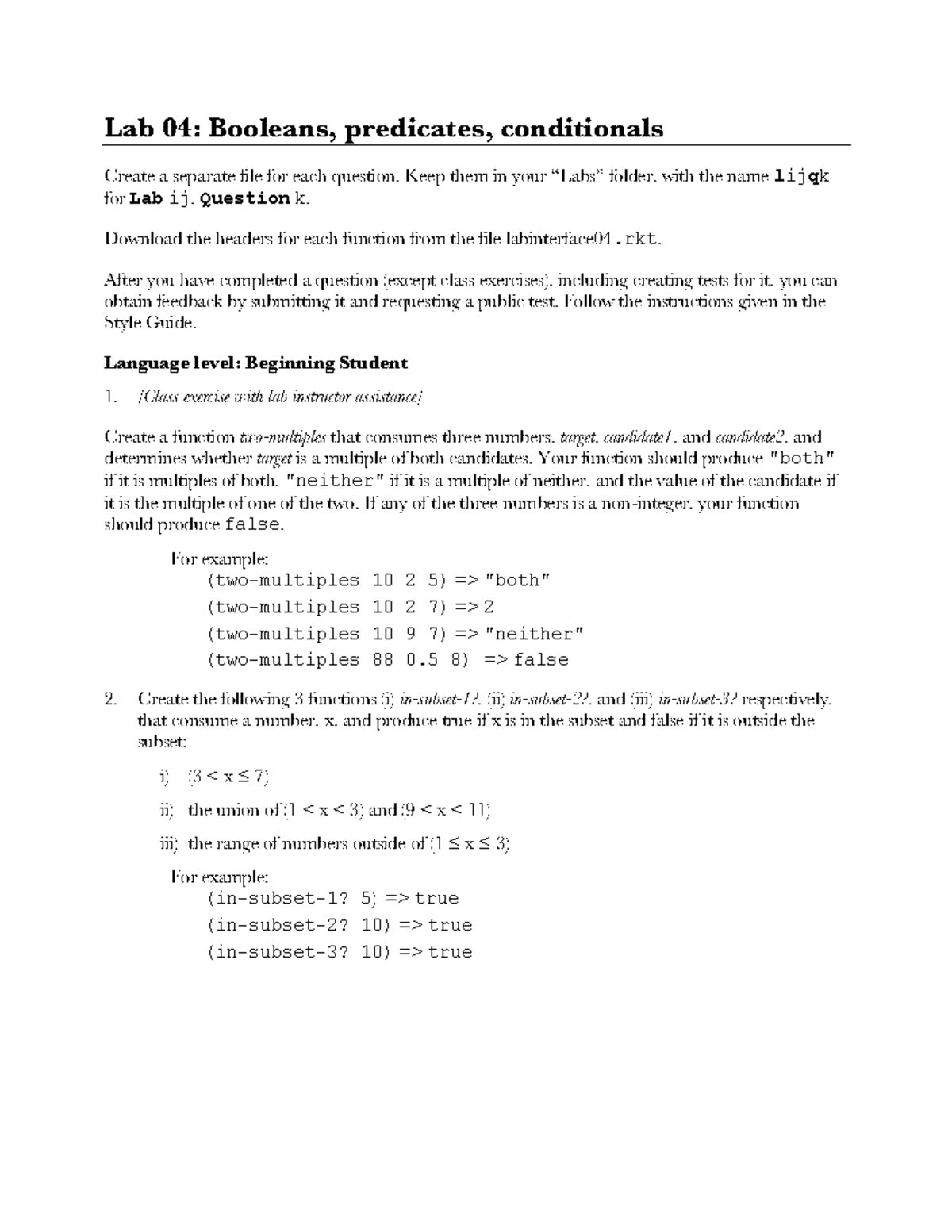 L04 - Assignment CS - Lab 04: Booleans, predicates, conditionals Create ...