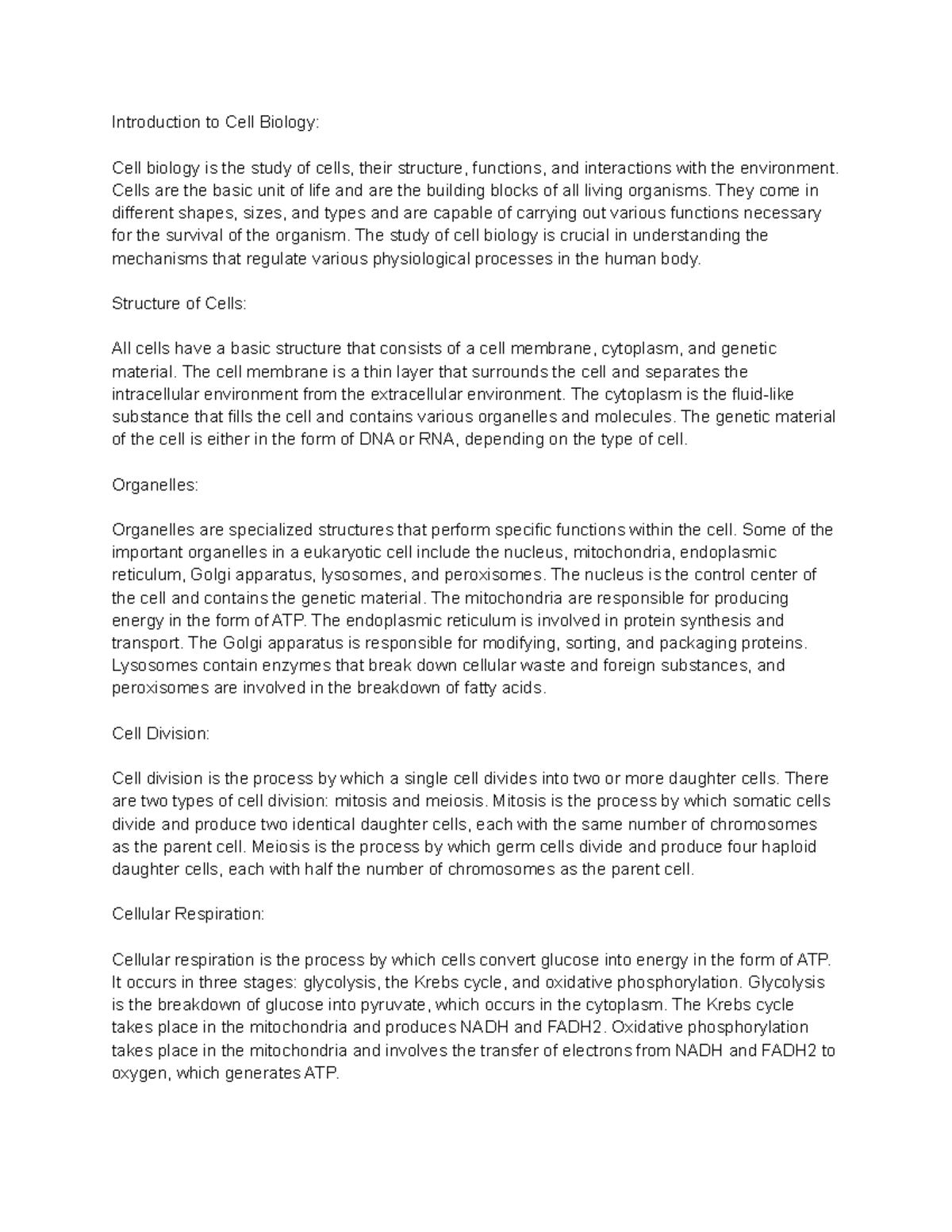 Cell biology 2 - Introduction to Cell Biology: Cell biology is the ...