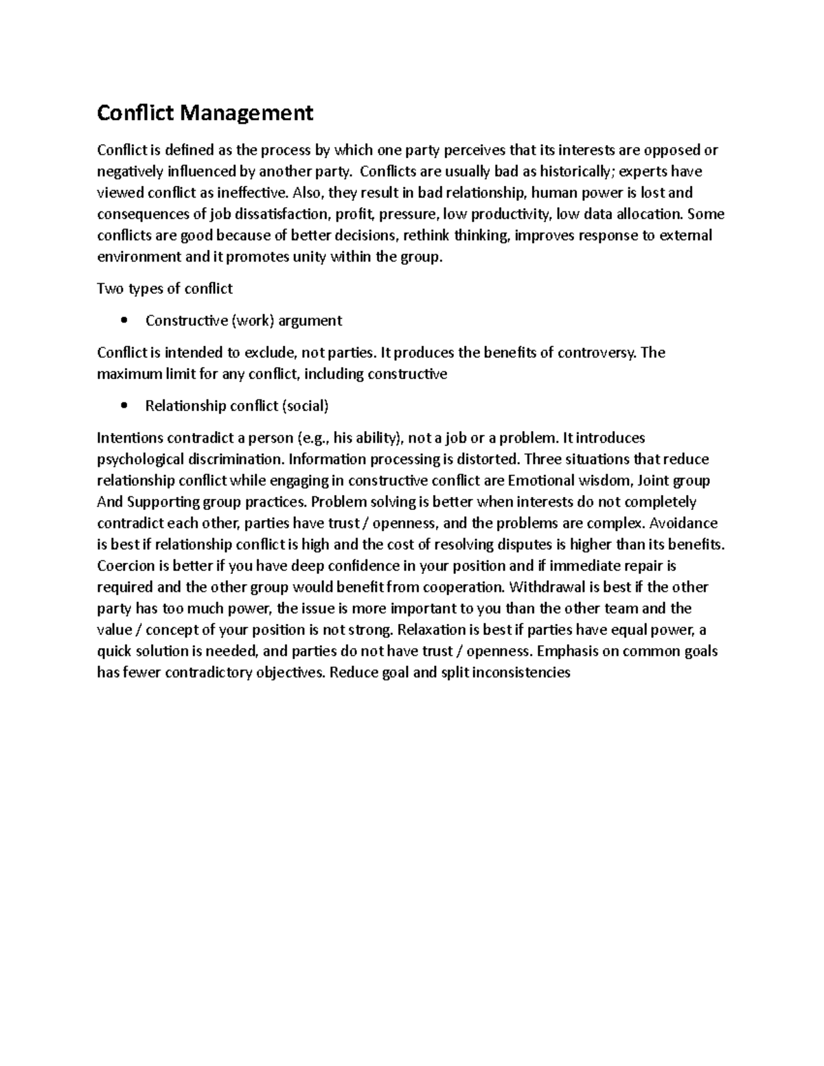 Chp 10 - This is an assignment of HU 101 - Conflict Management Conflict ...