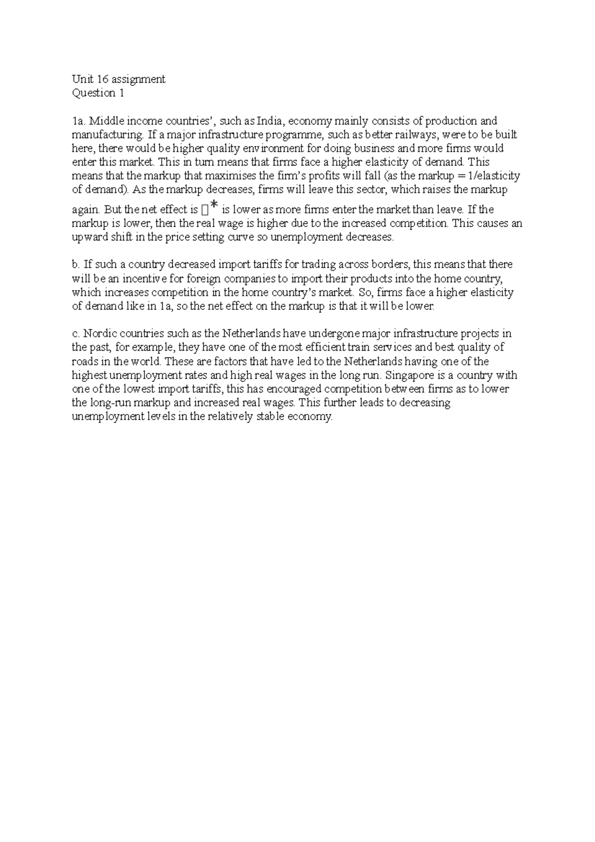 Unit 16 assignment of core textbook - ECON 1001 - UCL - Studocu