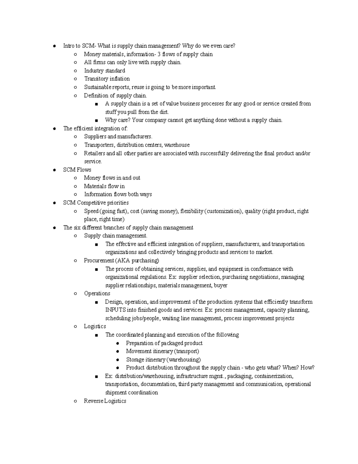 SCM 300: Exam #1 Notes - Intro to SCM- What is supply chain management ...