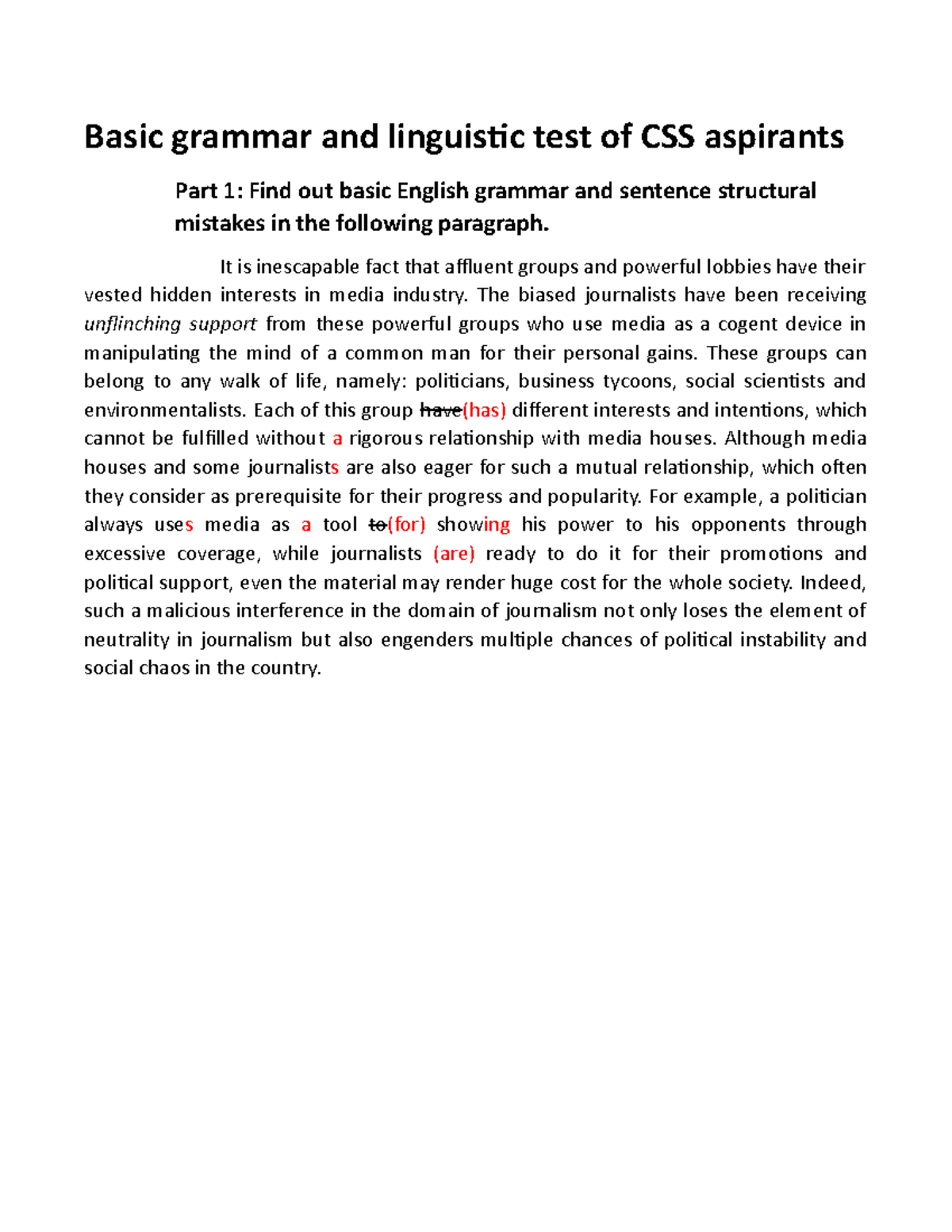 Basic grammar and linguistic test of CSS aspirants - It is inescapable ...