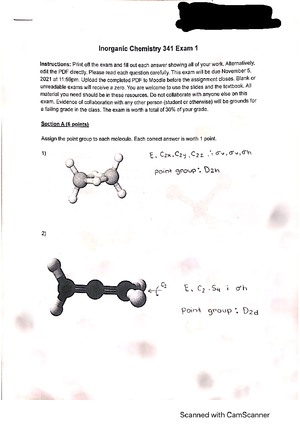 HW 3 - Homework problem set with solutions - CHEM 341 Section 3 Homework Submit using Moodle by ...