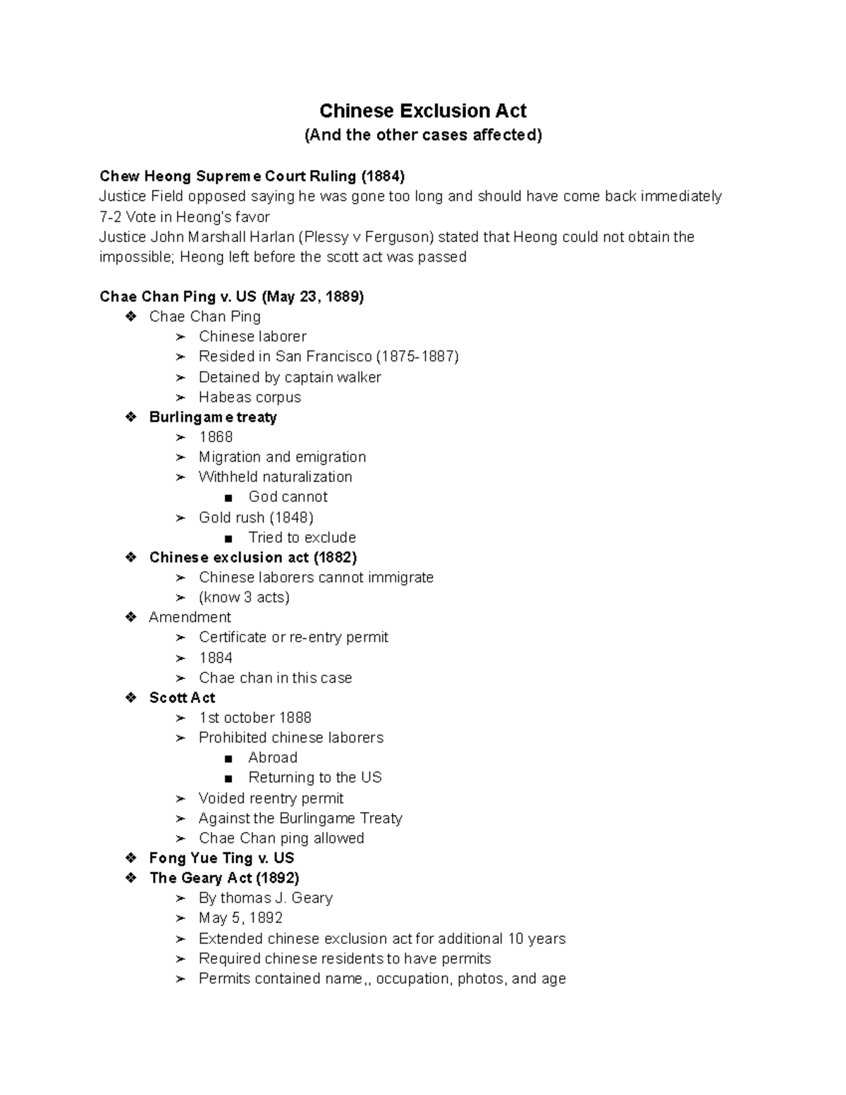 Chinese Exclusion Act - Chinese Exclusion Act (And the other cases ...