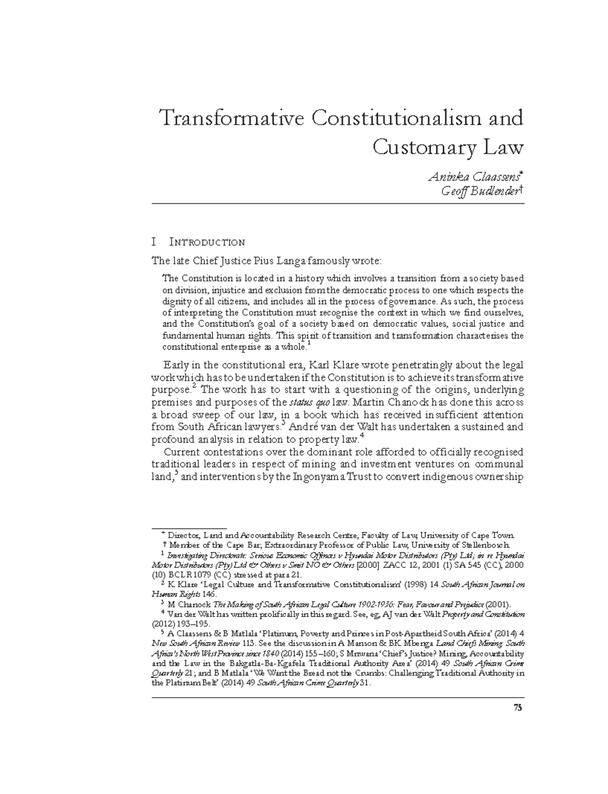 Transformative Constitutionalism in Customary Law - Transformative ...