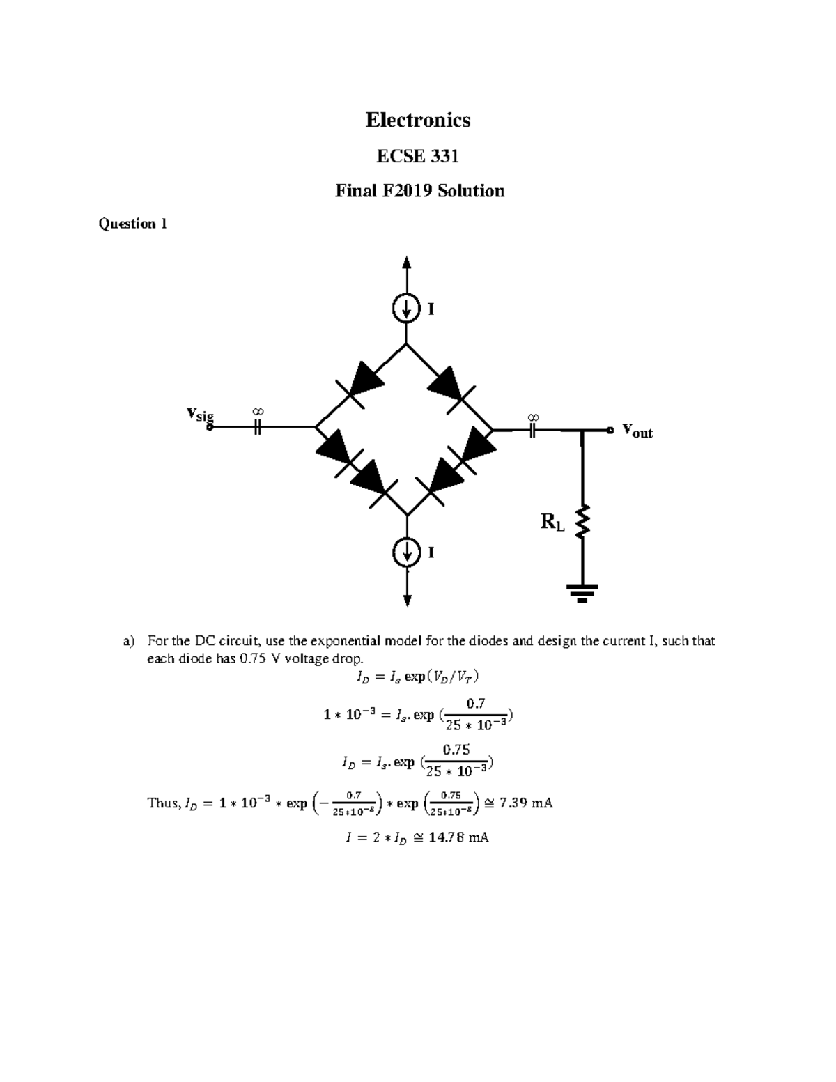 Final fall 2019, questions - Electronics ECSE 331 Final F2019 Solution ...