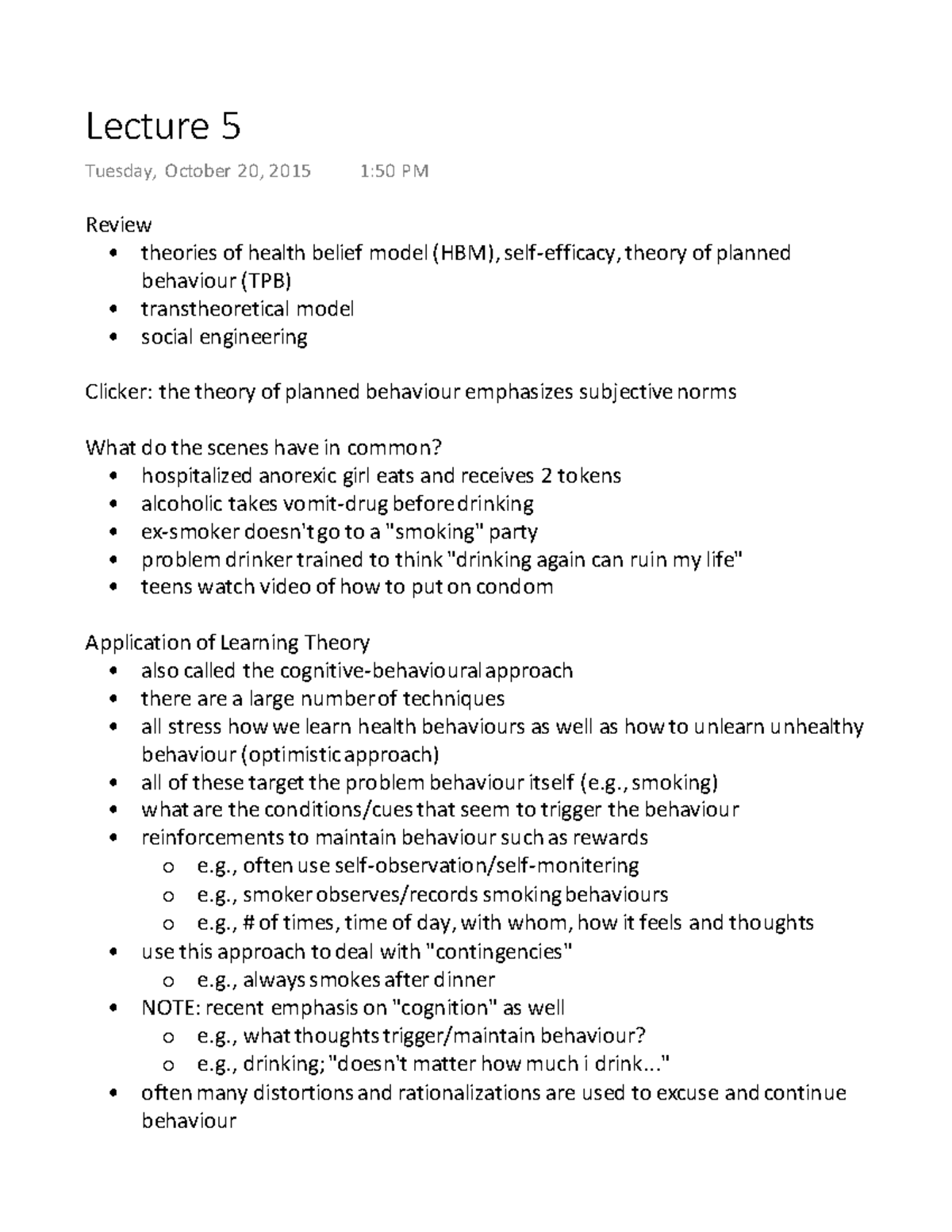 Lecture 5 - Theories of Health Behaviours/Health Compromising ...