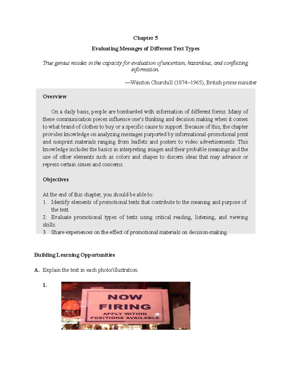 PC.Unit-1-Chapter-5-Rev-2 - Chapter 5 Evaluating Messages of Different ...