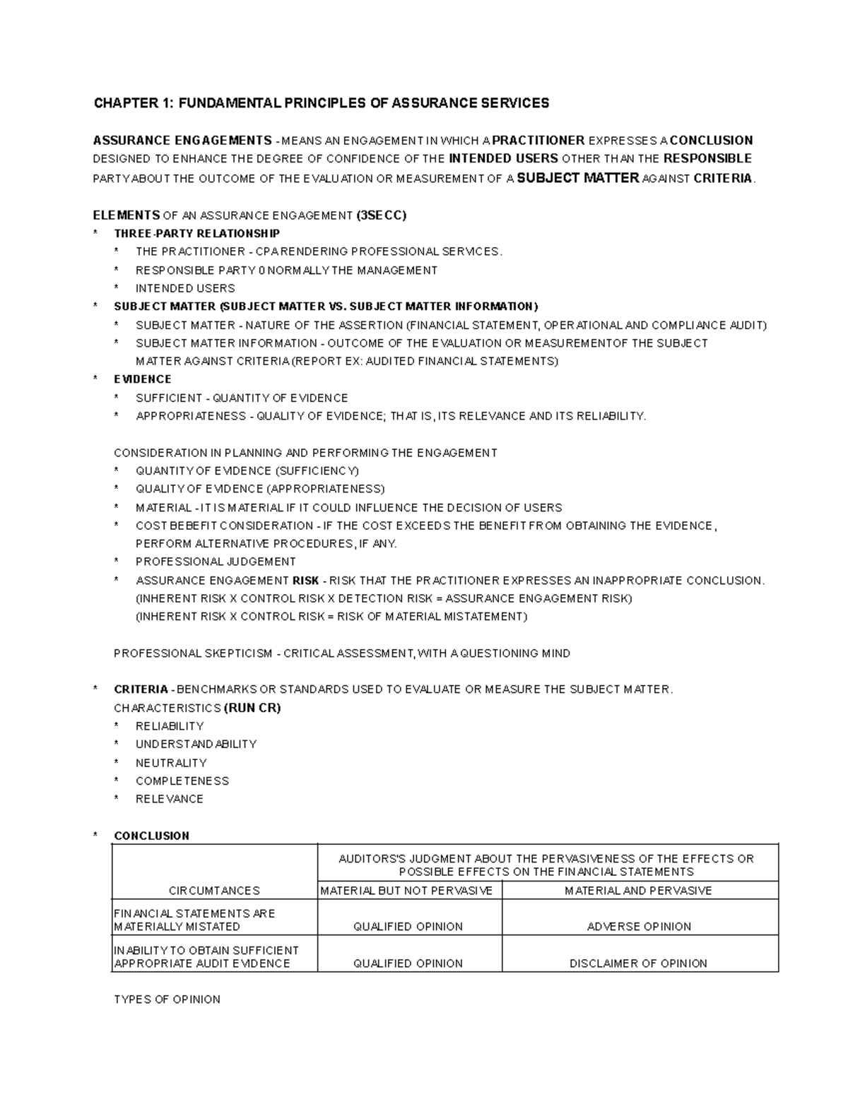 Auditing AND Assurance Principles Summary-2 - CHAPTER 1: FUNDAMENTAL PRINCIPLES OF ASSURANCE ...