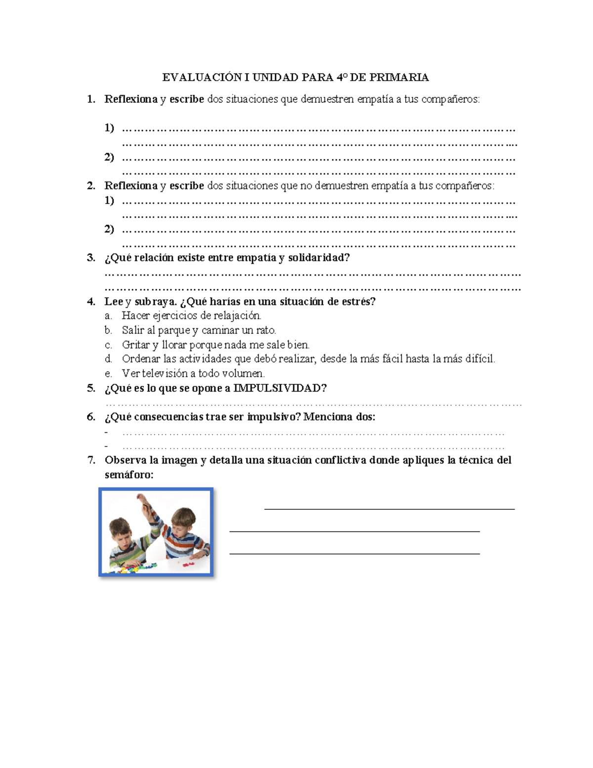 Evaluación I Unidad PARA 4 - EVALUACIÓN I UNIDAD PARA 4° DE PRIMARIA ...