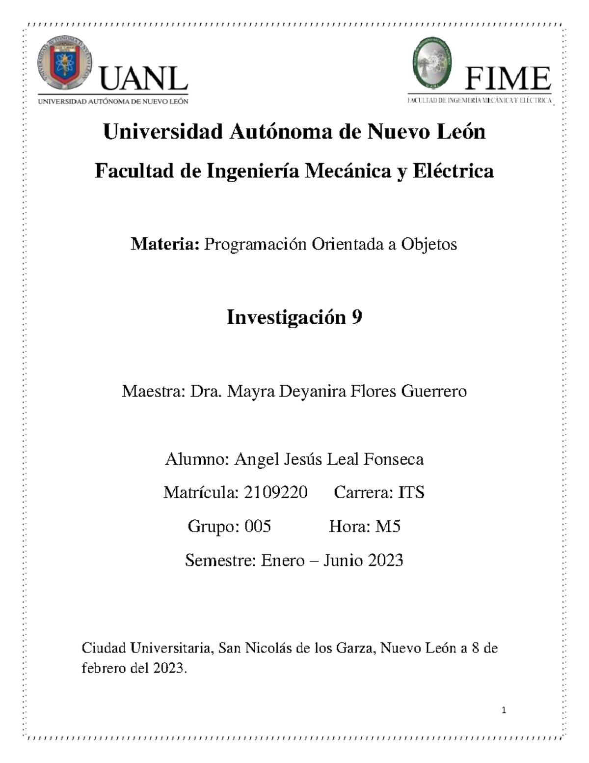 23-INV9 - investigacion - 1 Universidad Autónoma de Nuevo León Facultad ...