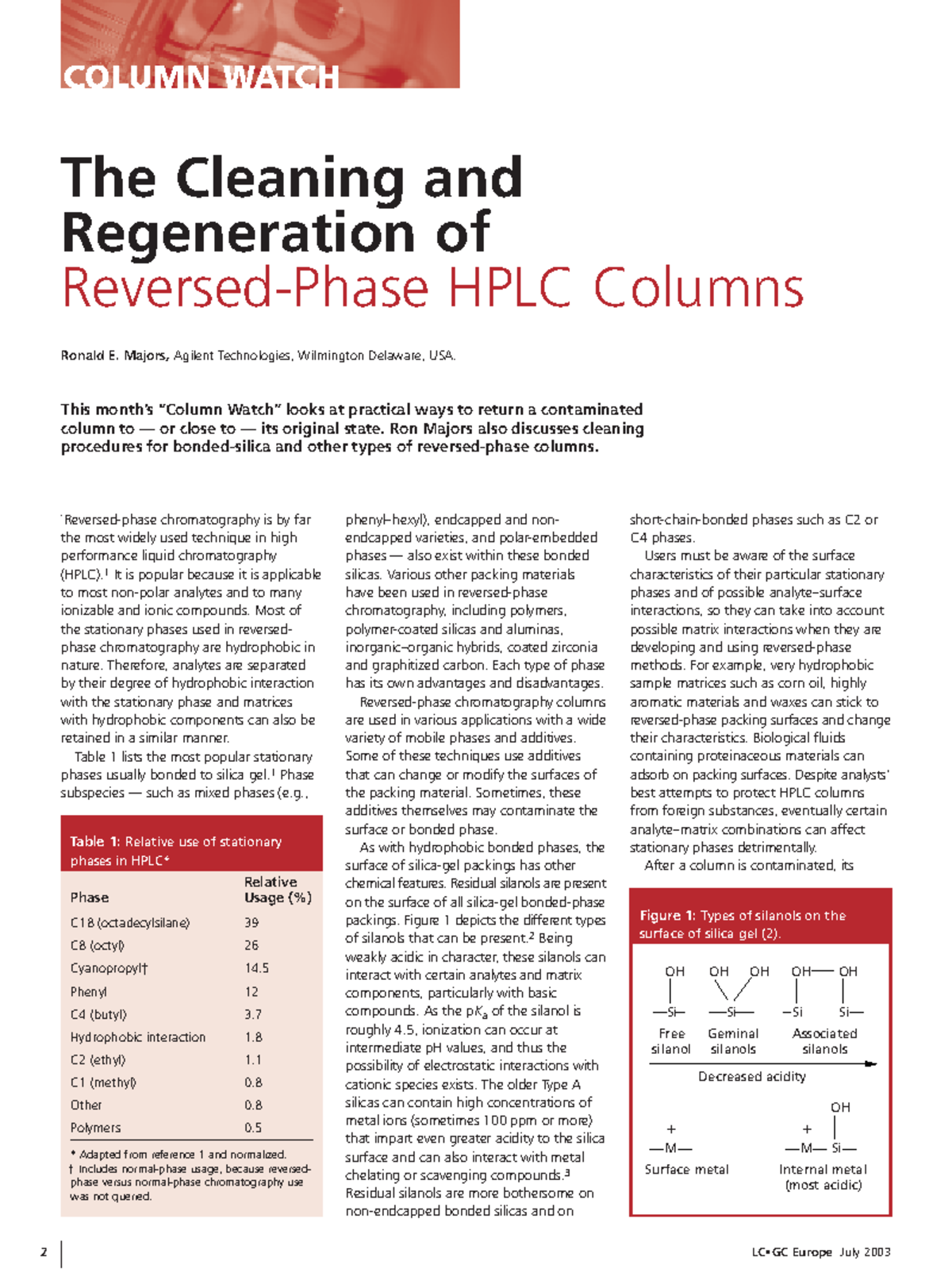 Cleaning and maintaining C-18 columns - Análisis de valor de producto ...