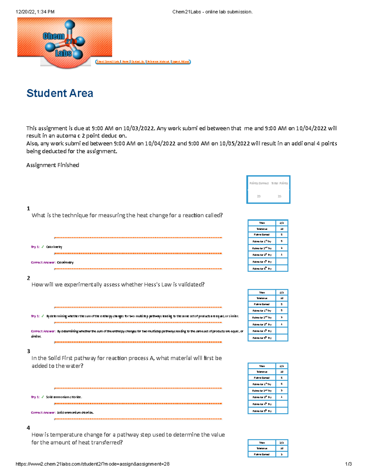 Experiment 9 Pre-Lab Quiz (MC) - 12/20/22, 1:34 PM Chem21Labs - online ...