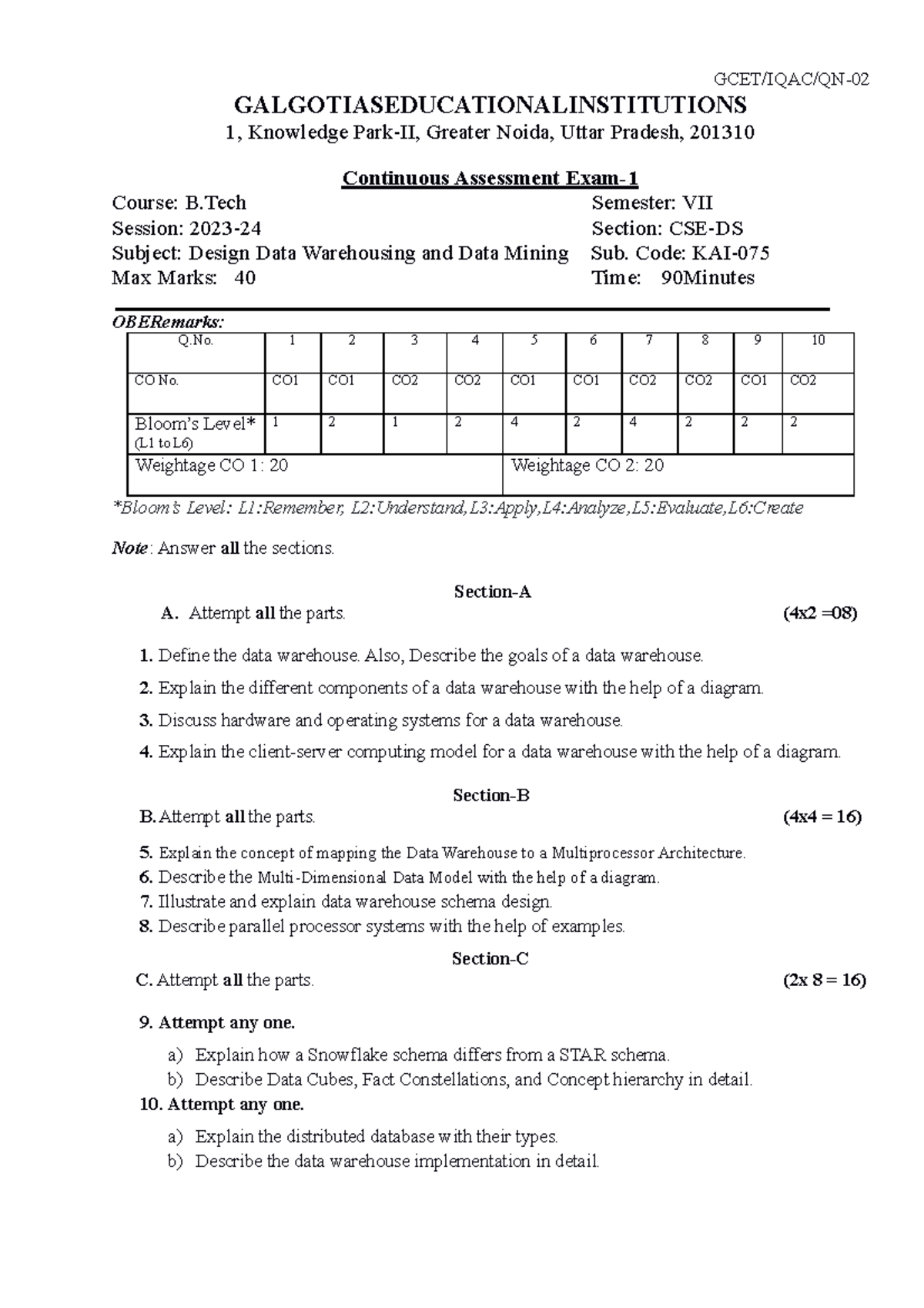 Kai 075 cse1 - GCET/IQAC/QN- GALGOTIASEDUCATIONALINSTITUTIONS 1 ...