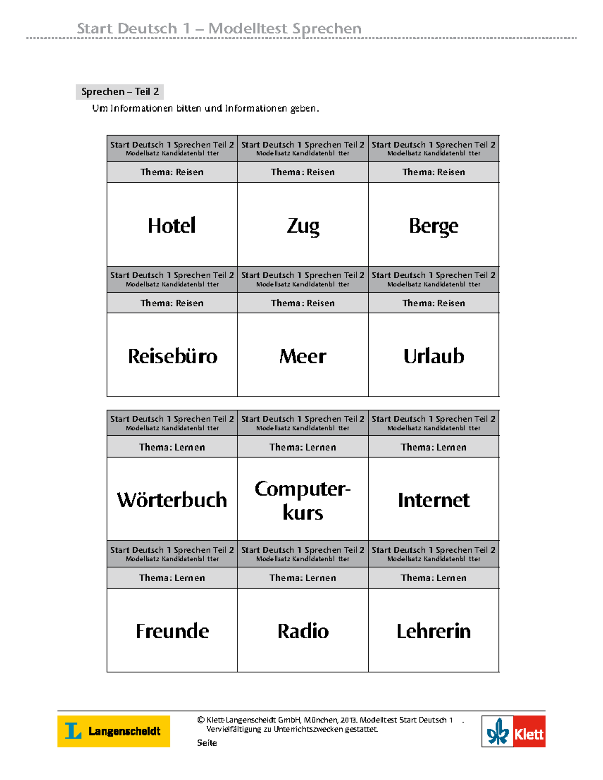 Teil 2 Sprechen - hihi - Start Deutsch 1 – Modelltest Sprechen Sprechen ...