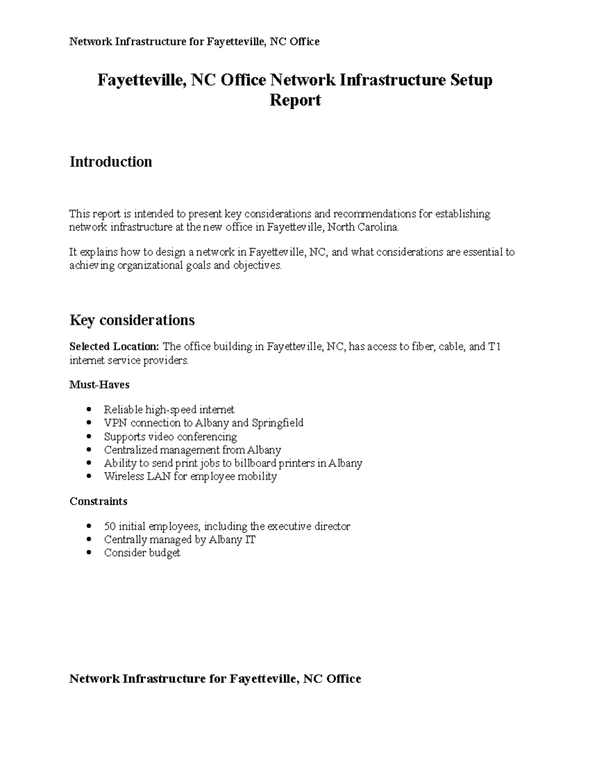 Fayetteville, NC Office Network Infrastructure Setup Report ...