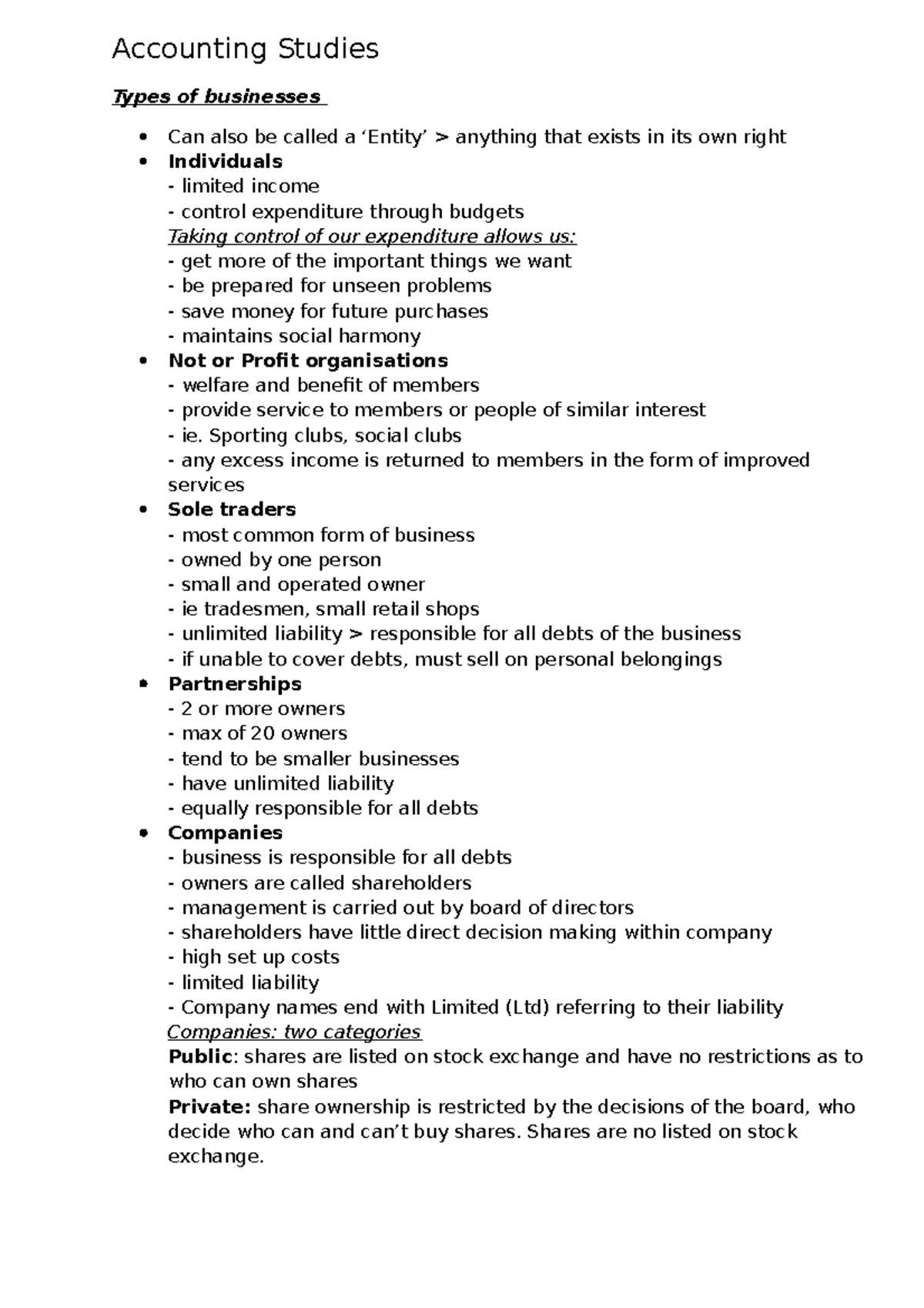 Accounting Studies - Basic Lecture notes - Accounting Studies Types of ...