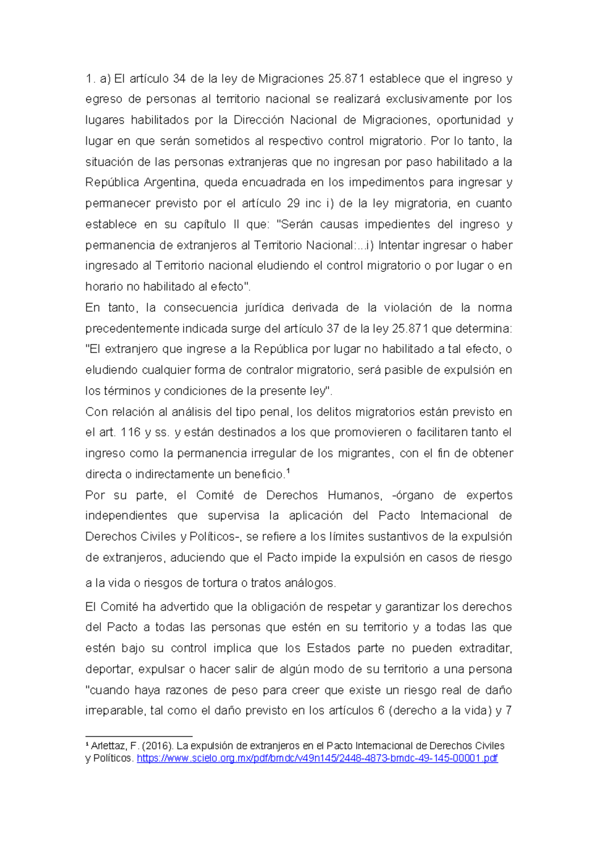 TRABAJO PRÁCTICO 2 - a) El artículo 34 de la ley de Migraciones 25 ...