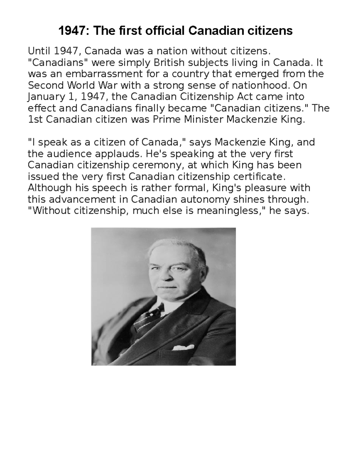 1947 - rra - 1947: The first official Canadian citizens Until 1947 ...