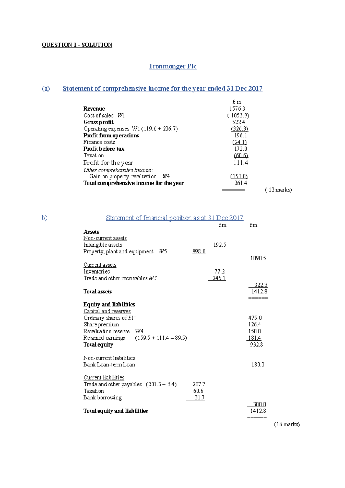 Sol- Question 1 - Solution to financial statement - QUESTION 1 ...