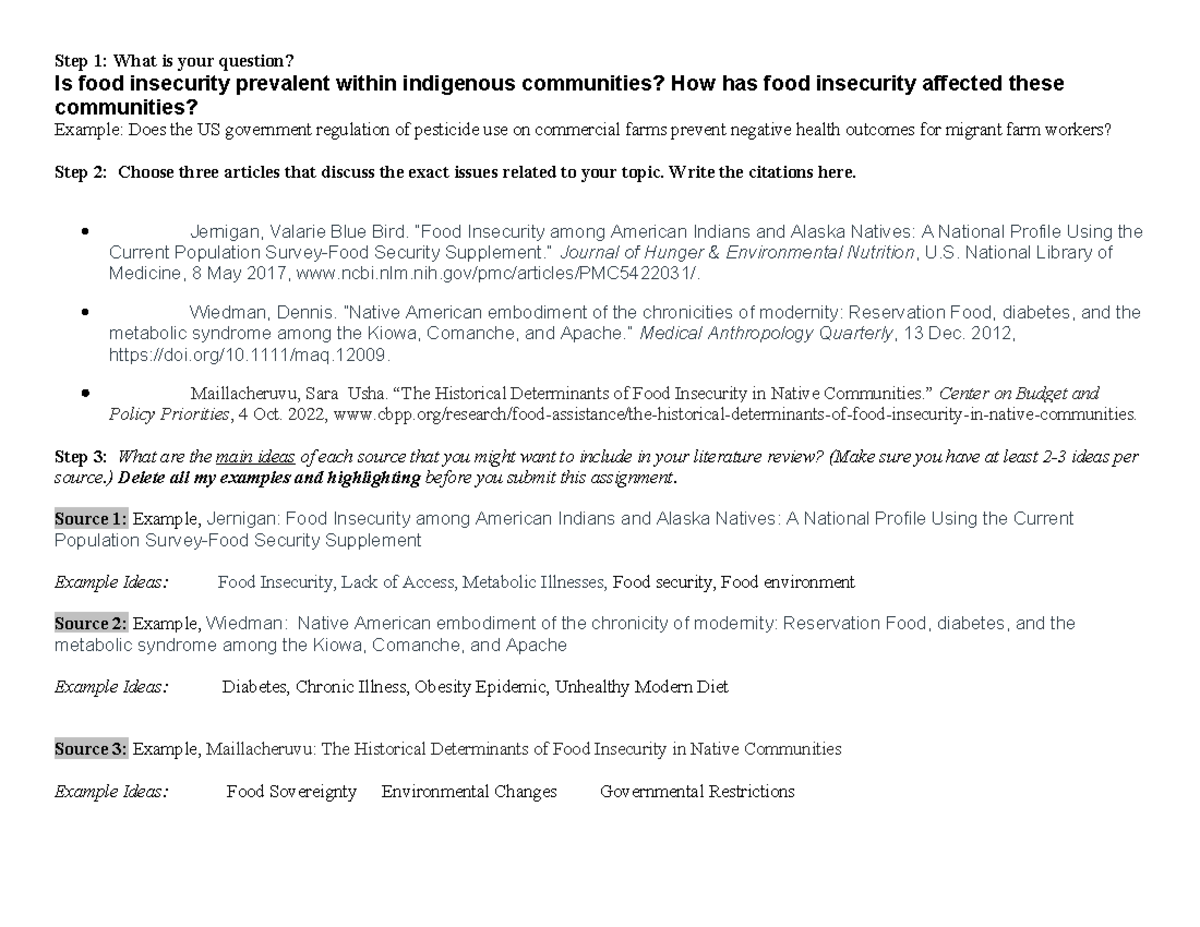 Sythesis Document - Step 1: What is your question? Is food insecurity ...