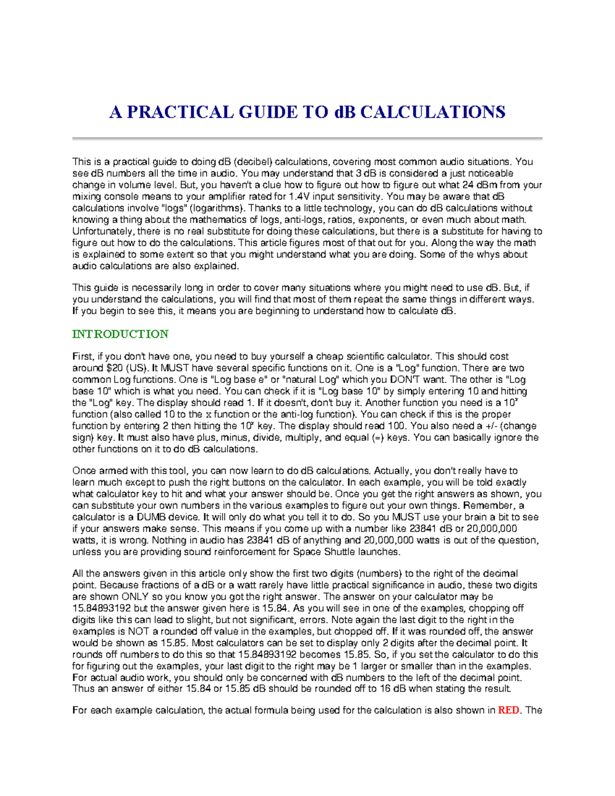A Practical Guide TO dB Calculations - A PRACTICAL GUIDE TO dB ...