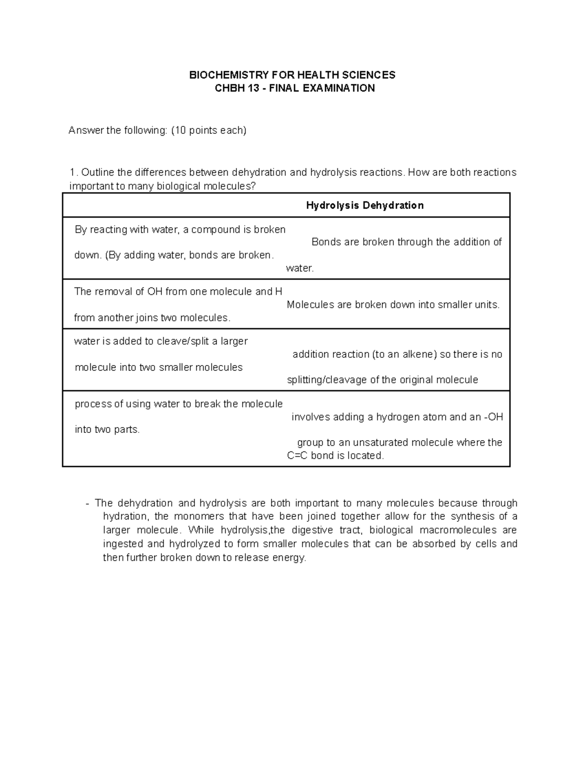 CHBH 13 LAB - chbh13 - BIOCHEMISTRY FOR HEALTH SCIENCES CHBH 13 - FINAL ...