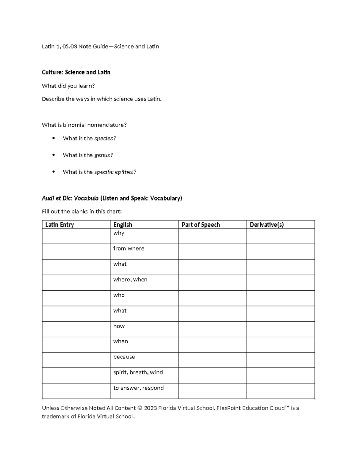 Latin 1 0503 noteguide - Latin 1, 05 Note Guide—Science and Latin ...