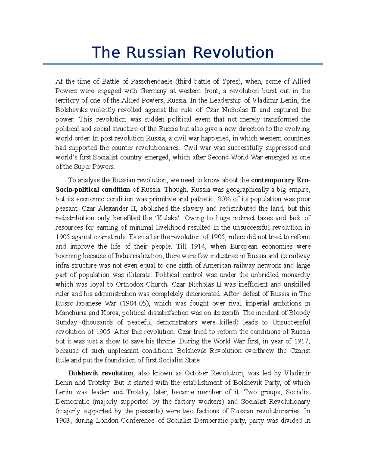 The Russian Revolution - In the Leadership of Vladimir Lenin, the ...