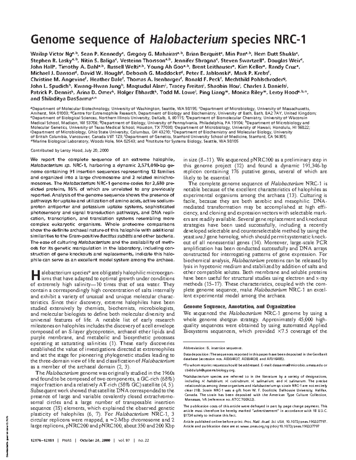 Genome sequence of Halobacterium species - Kennedyc, Gregory G ...