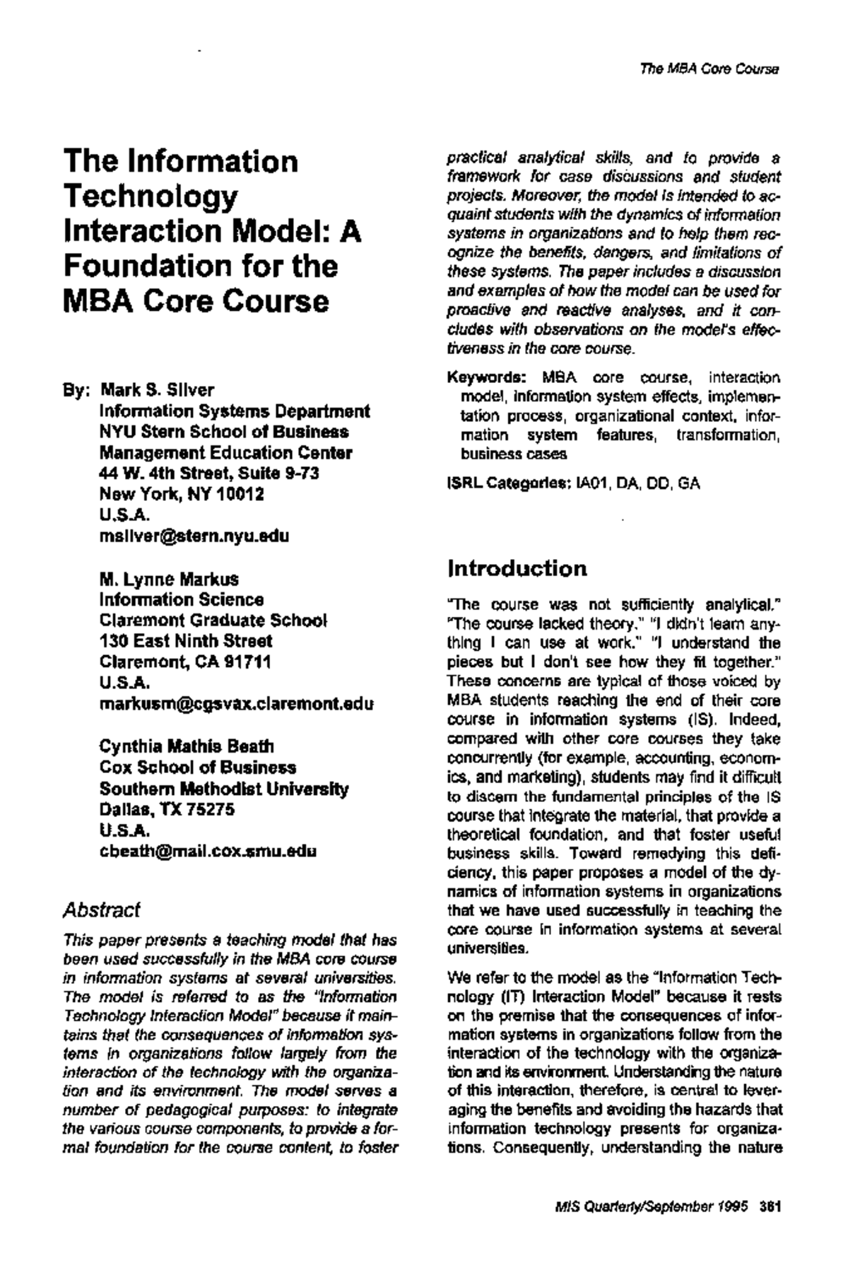 IT interaction model- MBA - The Information Technology Interaction ...